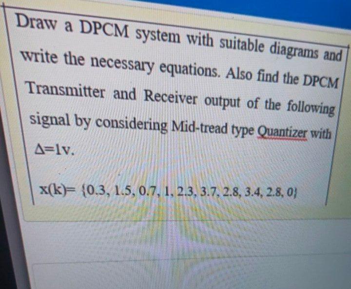 Draw a DPCM system with suitable diagrams and write | Chegg.com