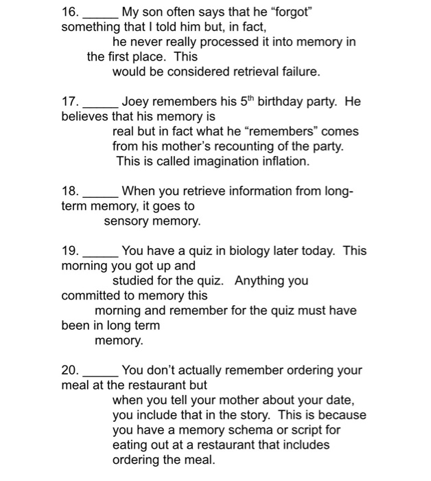 Solved 16. My son often says that he "forgot" something that | Chegg.com