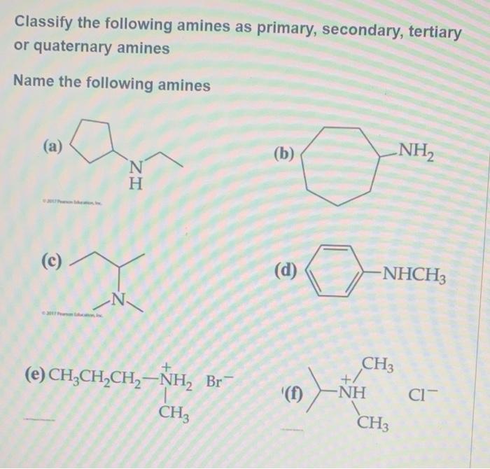Solved Classify the following amines as primary, secondary, | Chegg.com