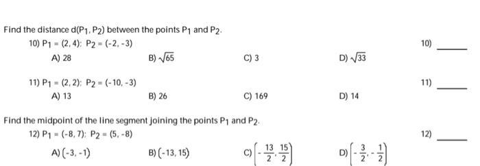 Solved Find the distance d(P1,P2) between the points P1 and | Chegg.com