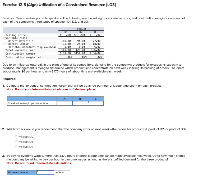Solved Exercise 12-5 (Algo) ﻿Utilization of a Constrained | Chegg.com
