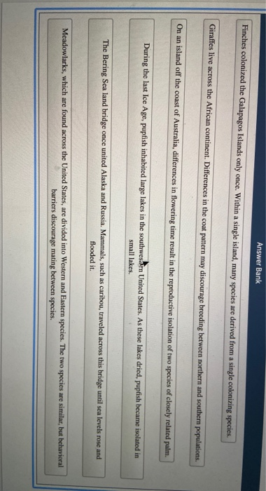 Solved Each of the examples describes either a speciation | Chegg.com