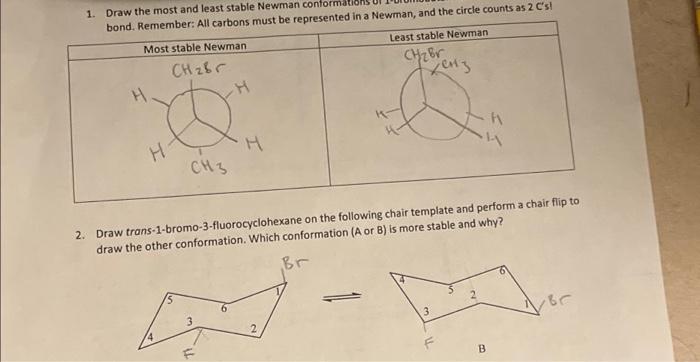 Solved 1. Draw the most and least stable Newman conformat | Chegg.com