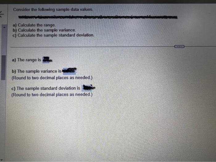 Solved Consider the following sample data values. a) | Chegg.com