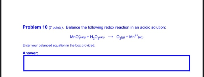 Solved Problem 10 (7 points). Balance the following redox | Chegg.com