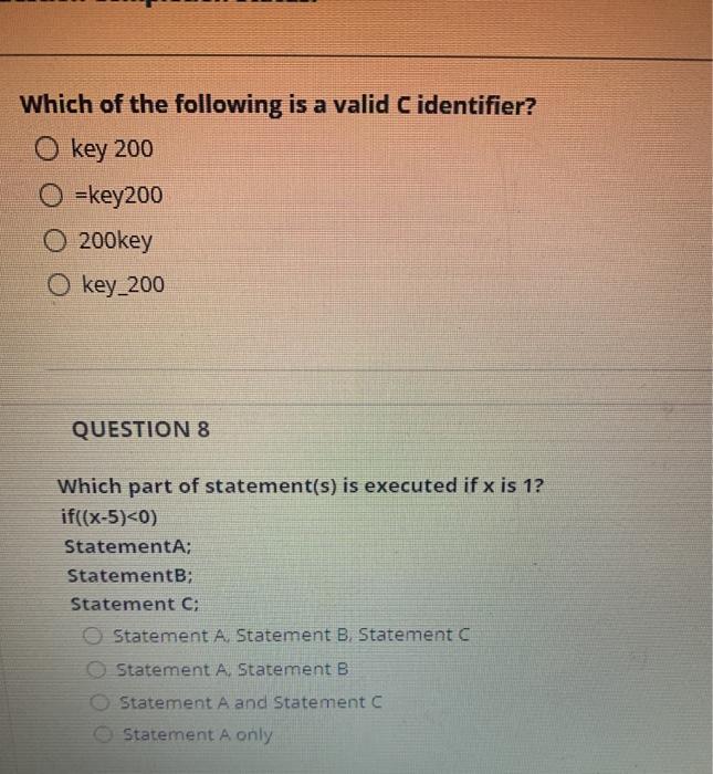 Solved Which of the following is a valid C identifier? Okey | Chegg.com