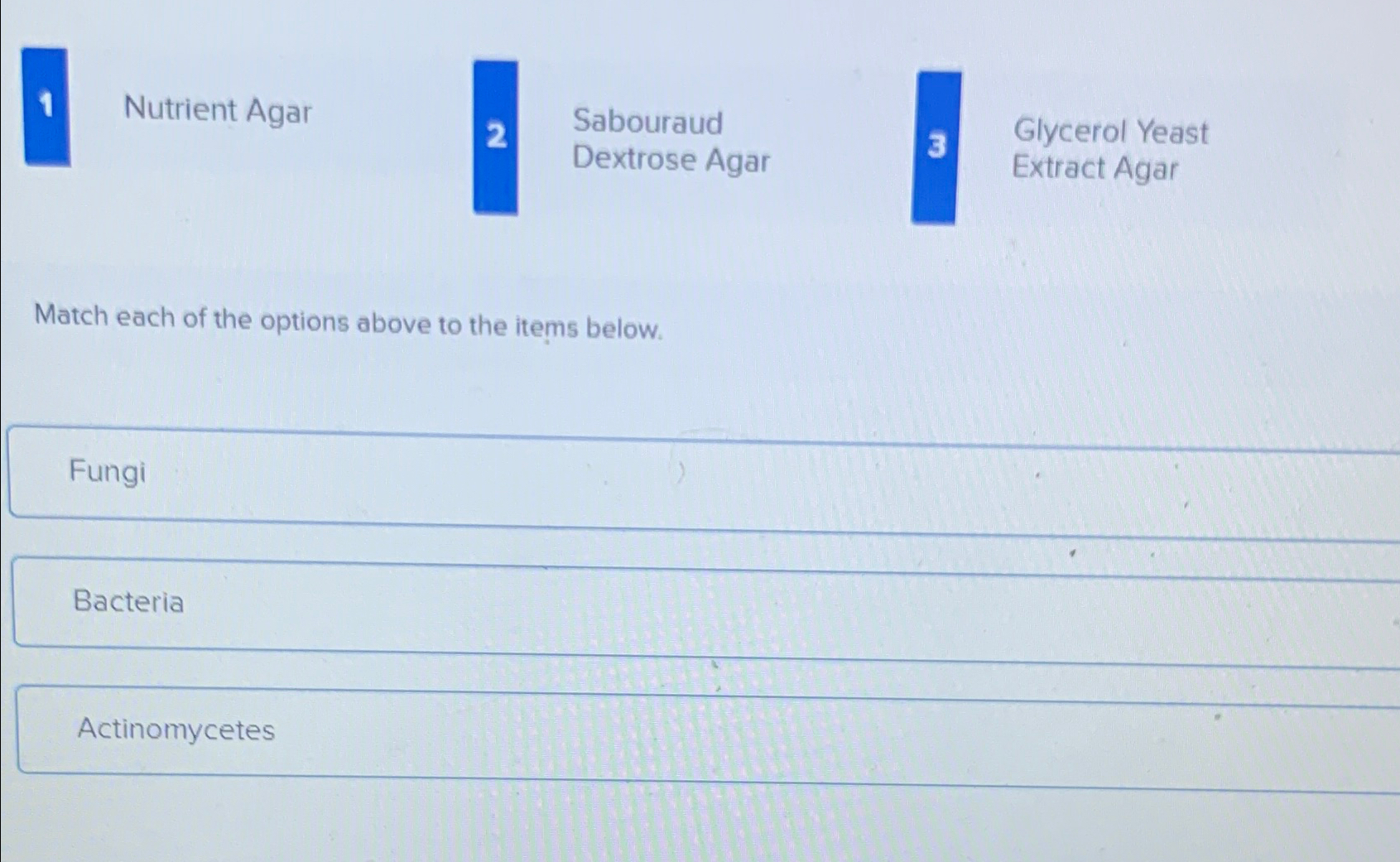 Solved 1 ﻿Nutrient Agar2SabouraudDextrose Agar3Glycerol | Chegg.com