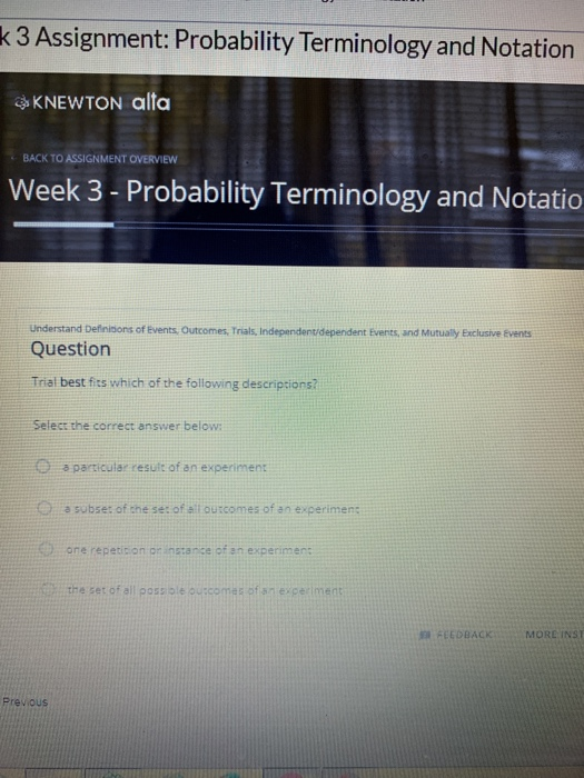 Solved 3 Assignment: Probability Terminology and Notation * | Chegg.com