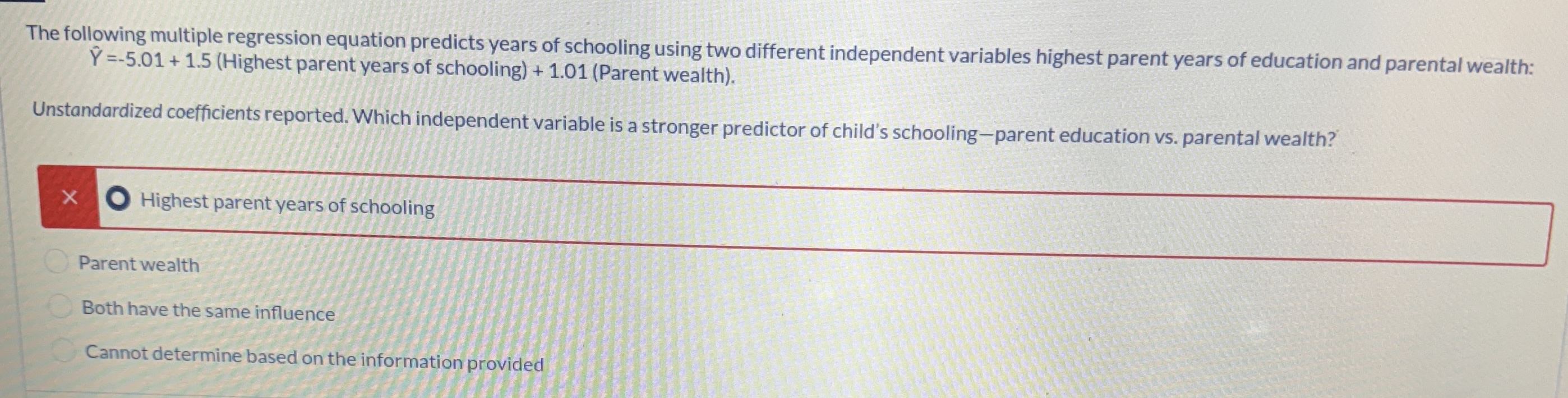 Solved The following multiple regression equation predicts | Chegg.com