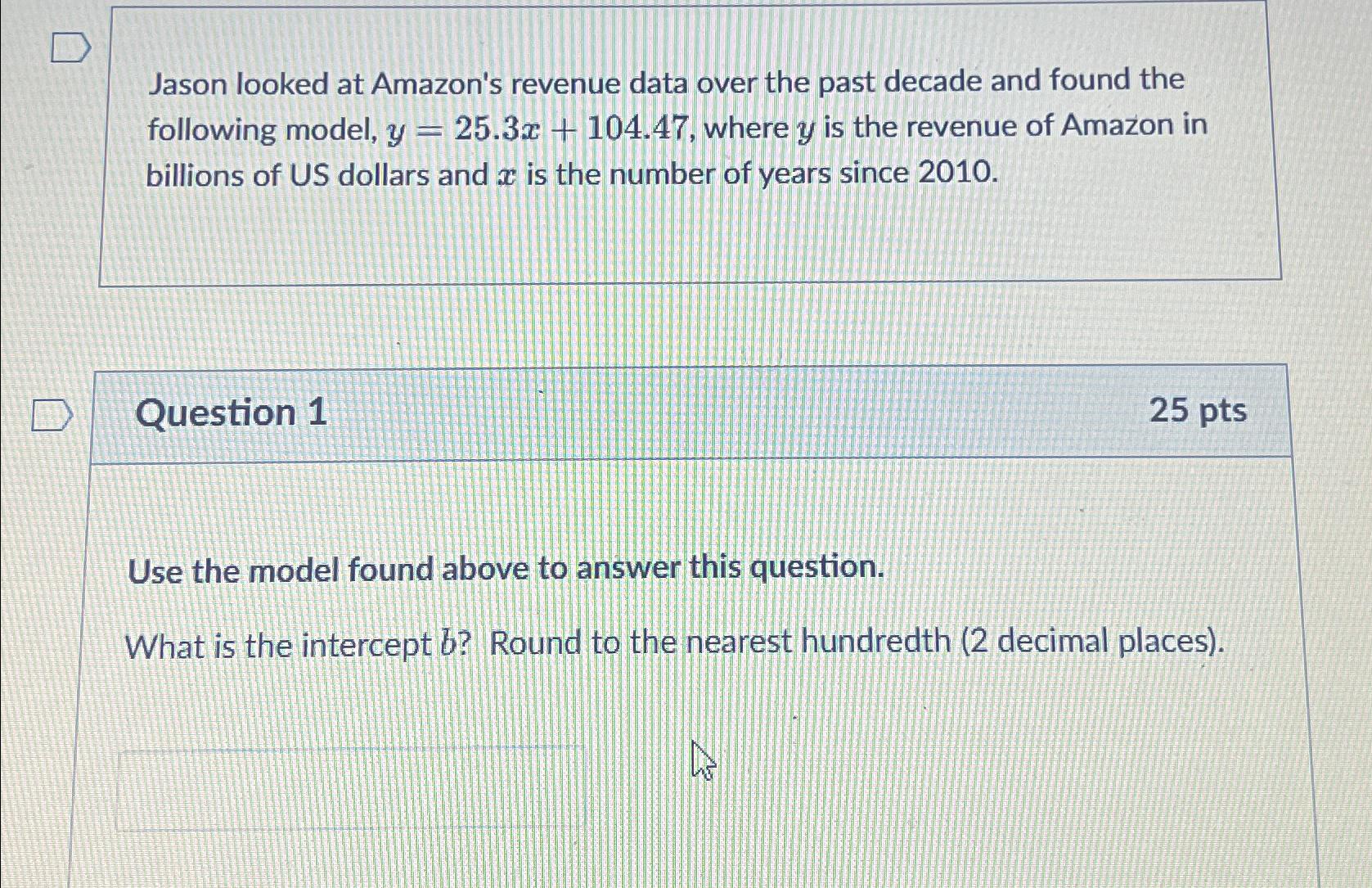 Solved Jason looked at Amazon's revenue data over the past | Chegg.com