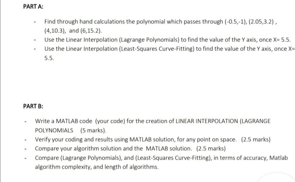 Solved PART A: Find through hand calculations the polynomial | Chegg.com