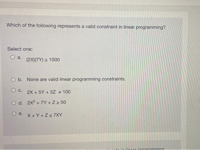 Solved Which of the following represents a valid constraint | Chegg.com