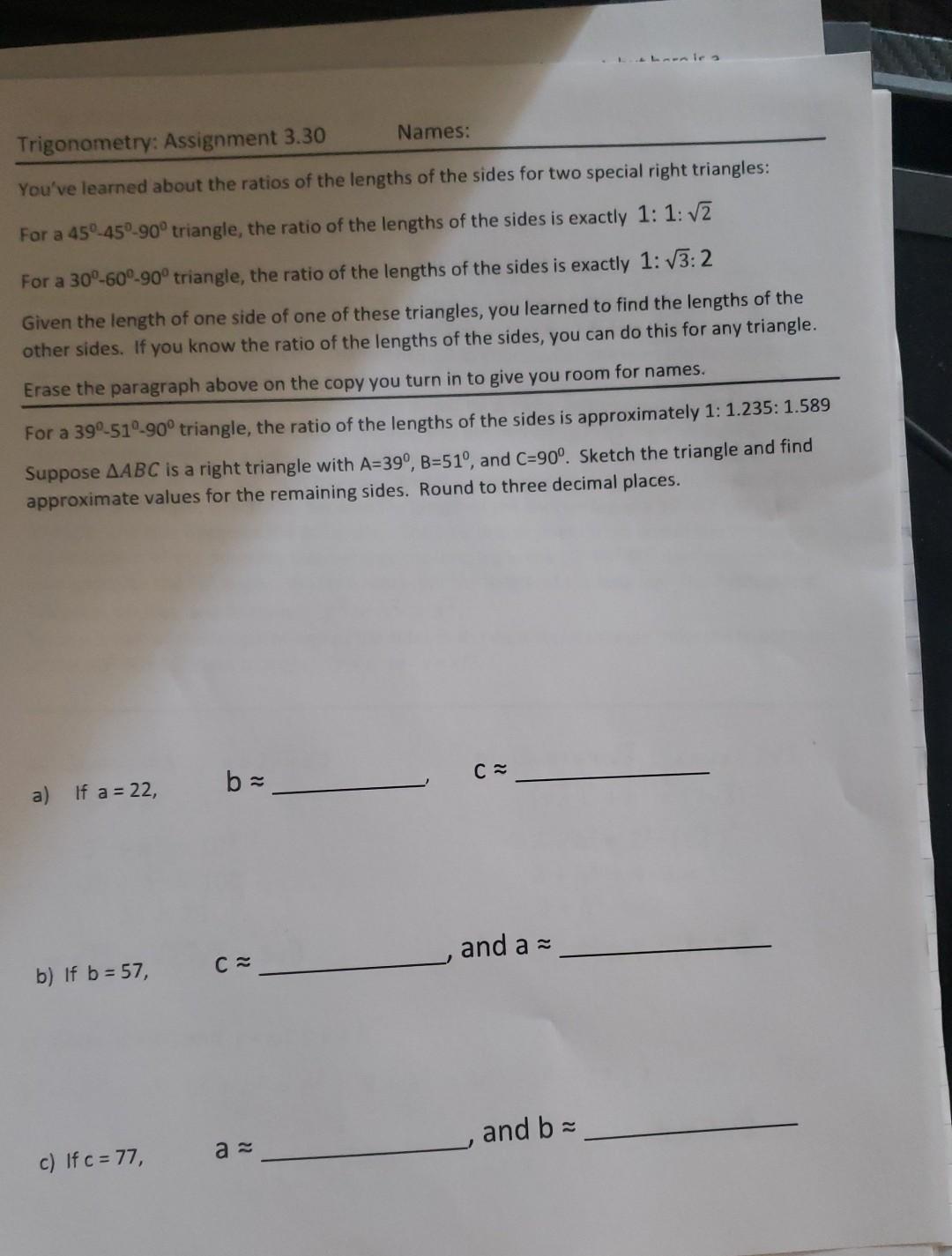 Solved Names: Trigonometry: Assignment 3.30 You've learned | Chegg.com