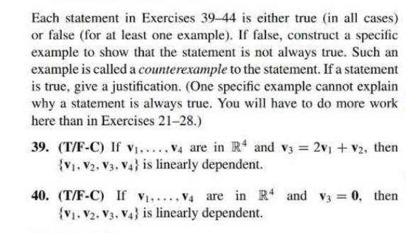 Solved Each statement in Exercises 39-44 is either true (in | Chegg.com