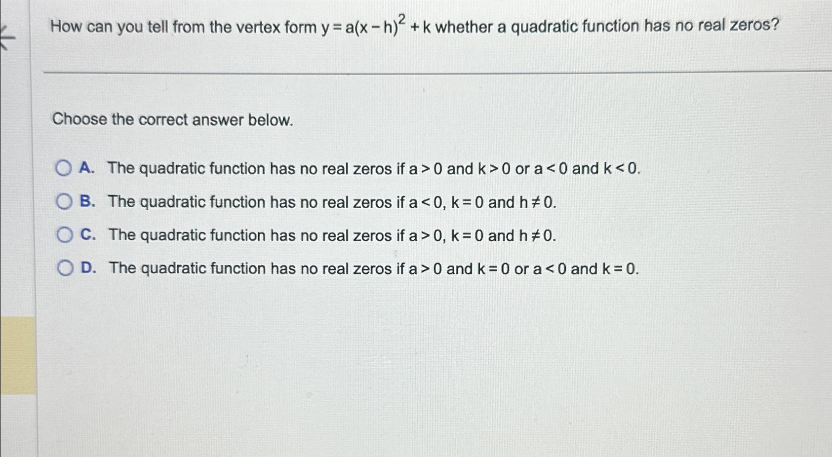 Solved How can you tell from the vertex form y=a(x-h)2+k | Chegg.com