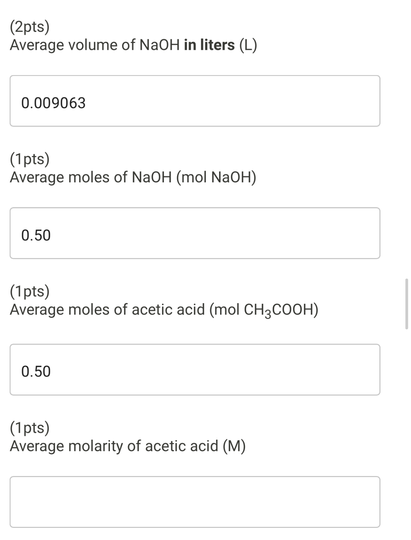 Solved (2pts)Average volume of NaOH in liters | Chegg.com