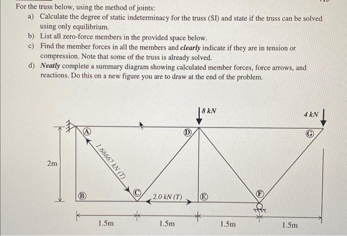 Solved For the truss below, using the method of joints: a) | Chegg.com