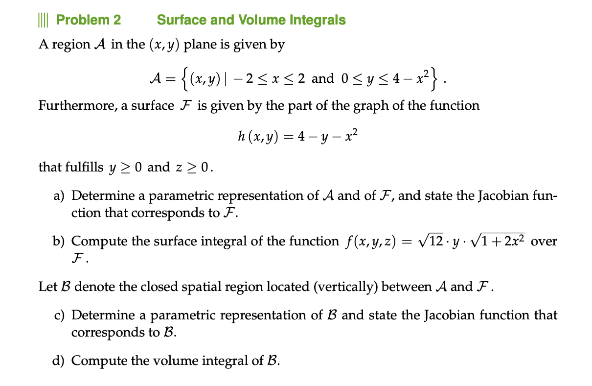 Solved Solve the problem 2 - ﻿Surface and Volume Integrals | Chegg.com