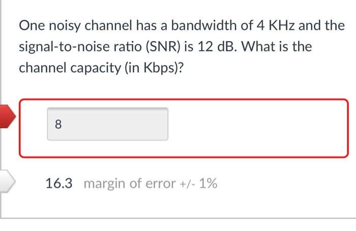 Solved One noisy channel has a bandwidth of 4 KHz and the | Chegg.com