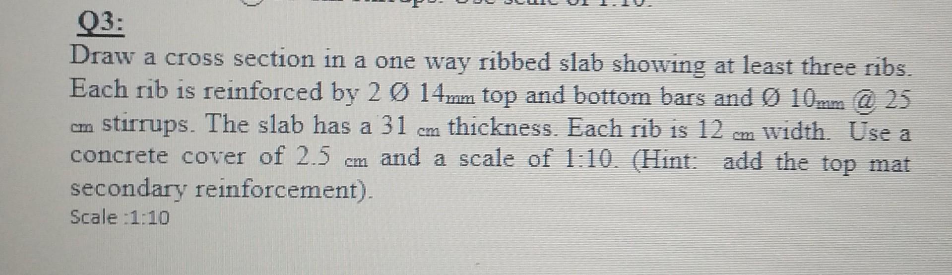 Solved 03: Draw a cross section in a one way ribbed slab | Chegg.com