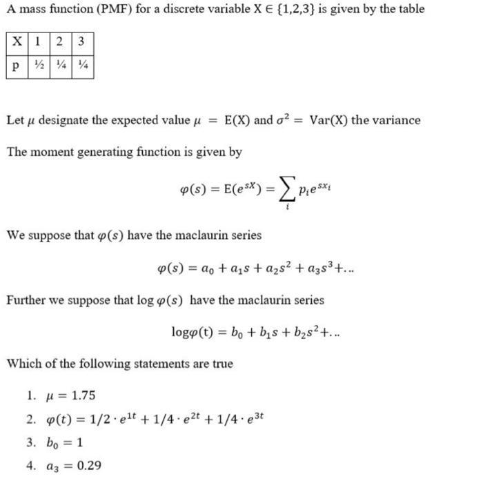 Solved A mass function (PMF) for a discrete variable X E | Chegg.com