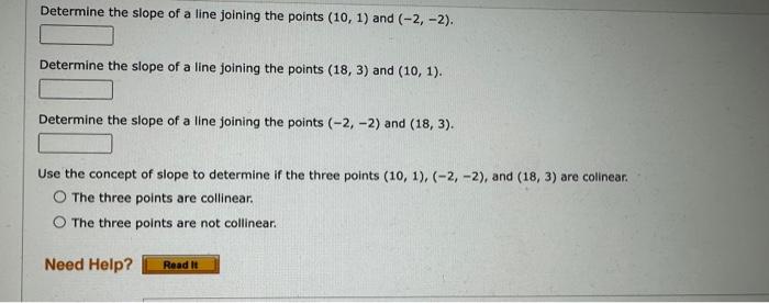 Solved Determine the slope of a line joining the points | Chegg.com