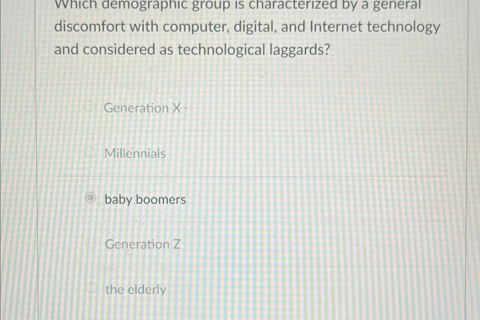 Solved Which demographic group is characterized by a general | Chegg.com