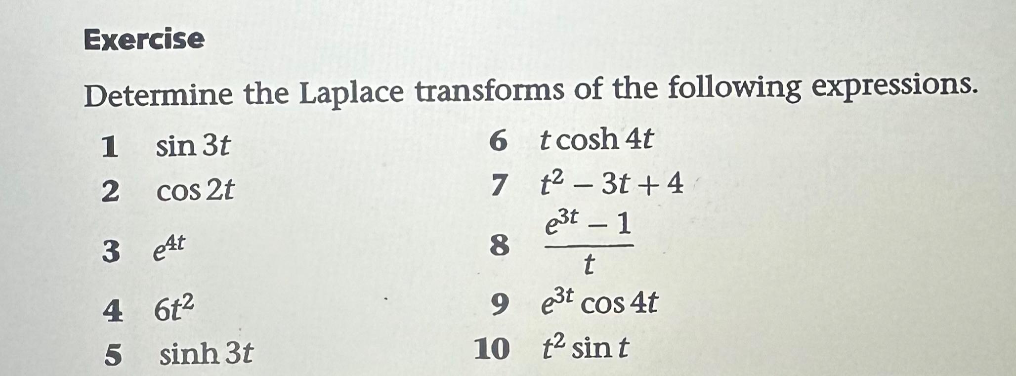 Solved ExerciseDetermine the Laplace transforms of the | Chegg.com