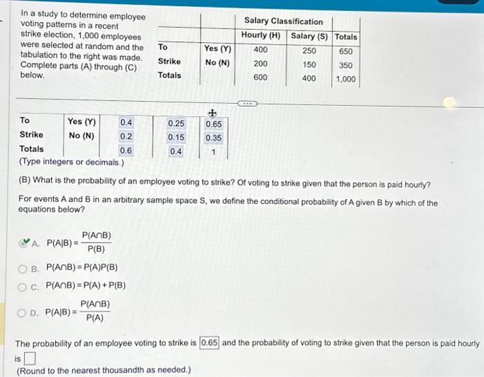 Solved In a study to determine employee voting patterns in a | Chegg.com