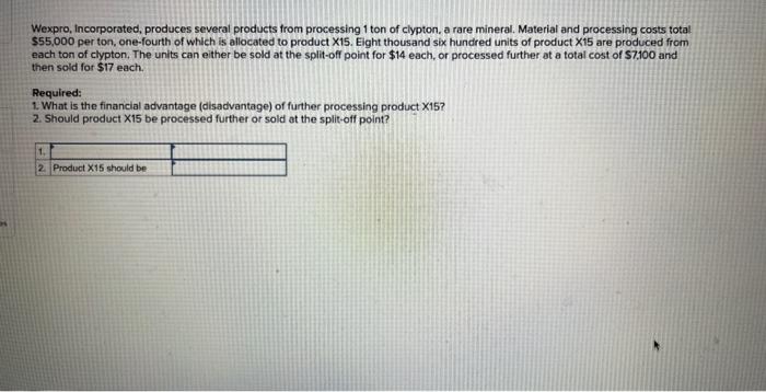 Solved Wexpro, Incorporated, produces several products from | Chegg.com