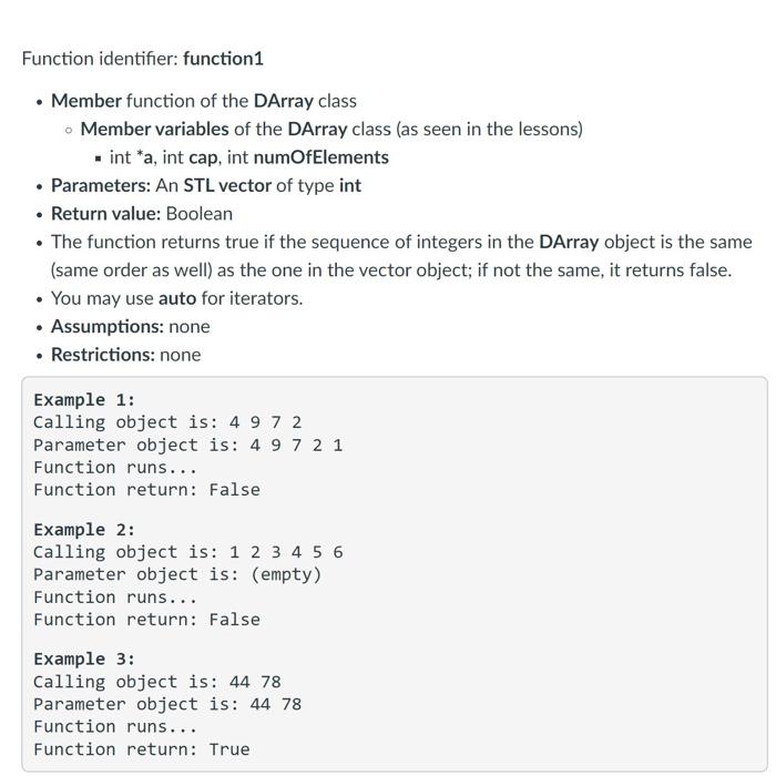Function identifier: function1 • Member function of | Chegg.com