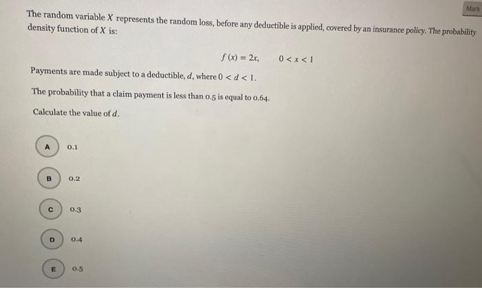 Solved Mark The random variable X represents the random | Chegg.com