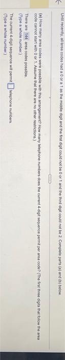 Solved (a) How many area codes were possible with tho | Chegg.com