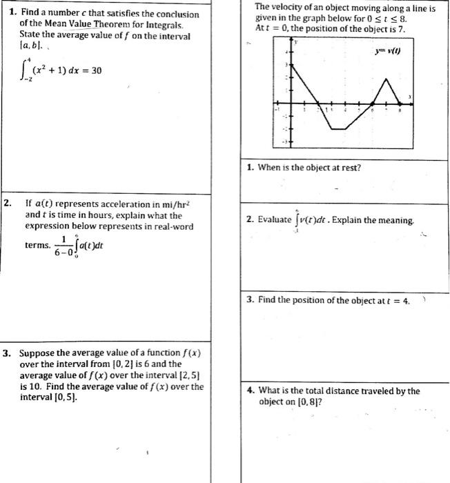 Solved 1. Find a number c that satisfies the conclusion of | Chegg.com
