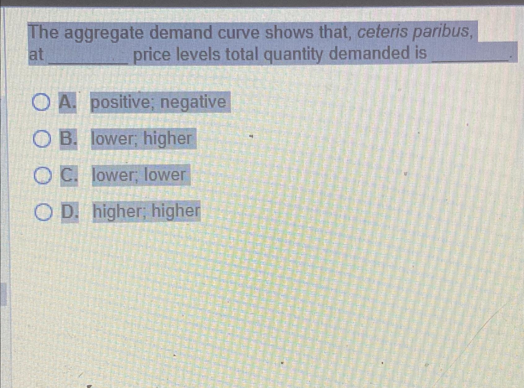 Solved The aggregate demand curve shows that, ceteris | Chegg.com