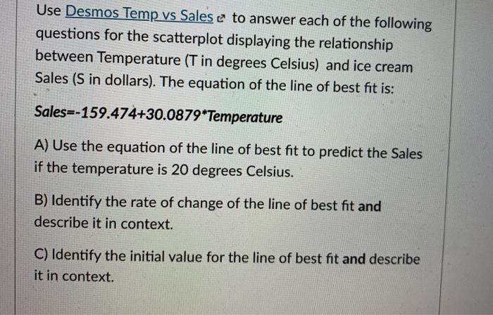 Solved Ice Cream Sales vs Temperature Temperature °C Ice | Chegg.com
