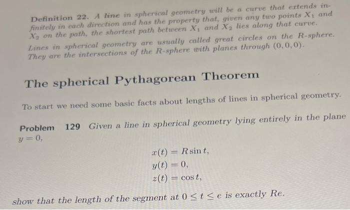 Solved Definition 22. A line in spherical geometry will be a | Chegg.com