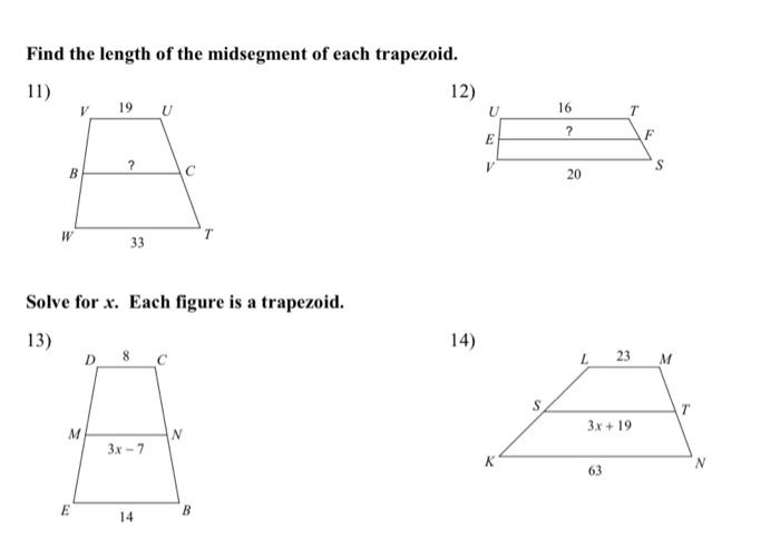 Solved Find the length of the midsegment of each trapezoid. | Chegg.com