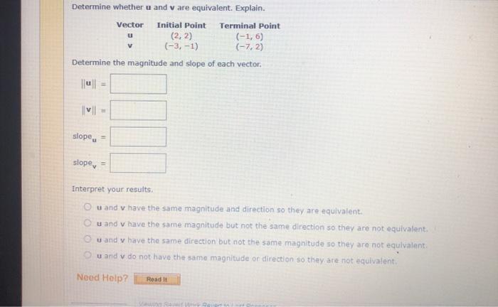 Solved Determine whether u and v are equivalent. Explain. | Chegg.com