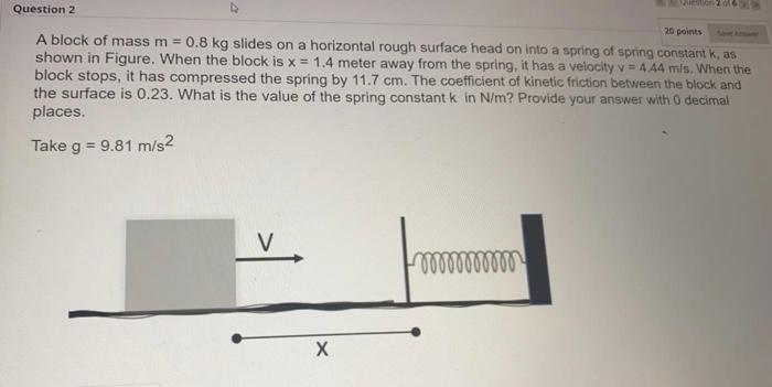 Solved Question 2 20 points A block of mass m = 0.8 kg | Chegg.com