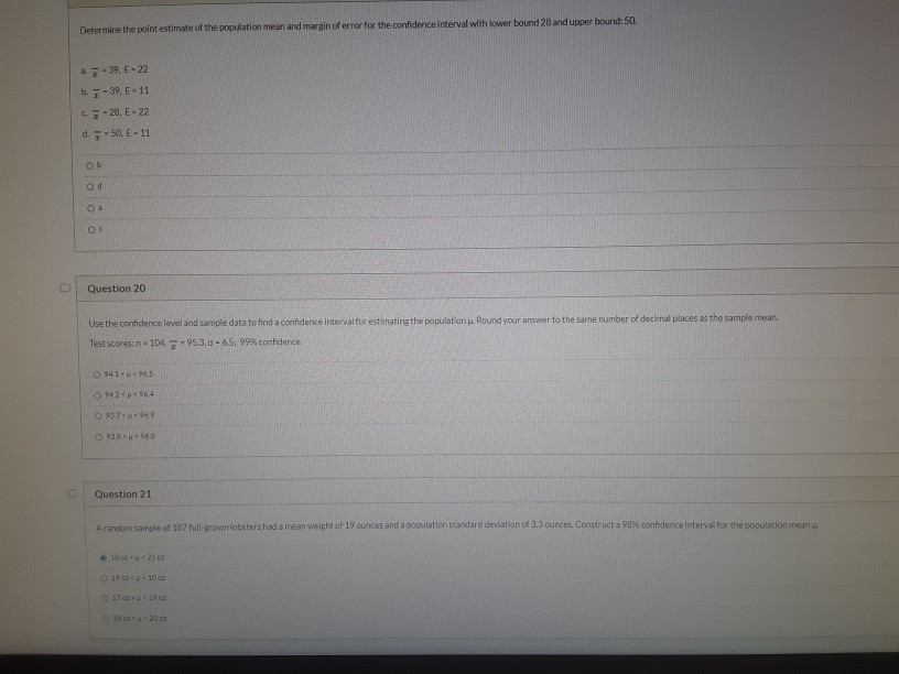 Solved Determine The Point Estimate Of The Population Mean