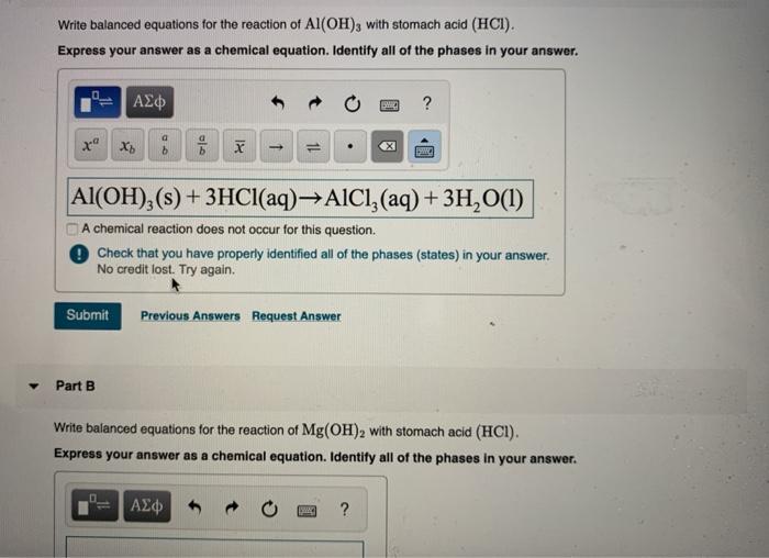 Solved Write balanced equations for the reaction of Al(OH)3 | Chegg.com