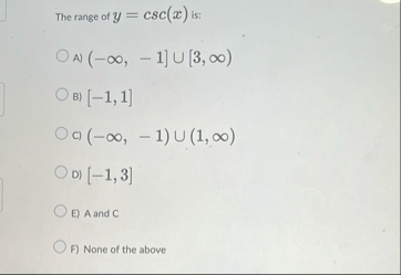 Solved The range of y=csc(x) | Chegg.com