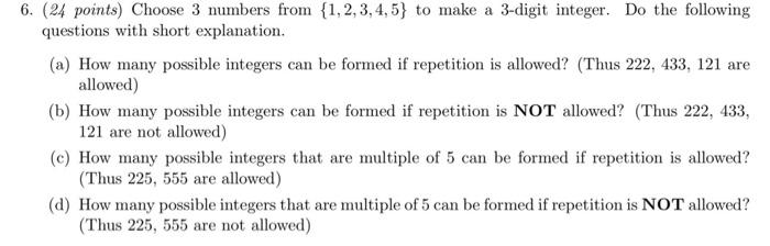 Solved 6. (24 points) Choose 3 numbers from {1,2,3,4,5} to | Chegg.com
