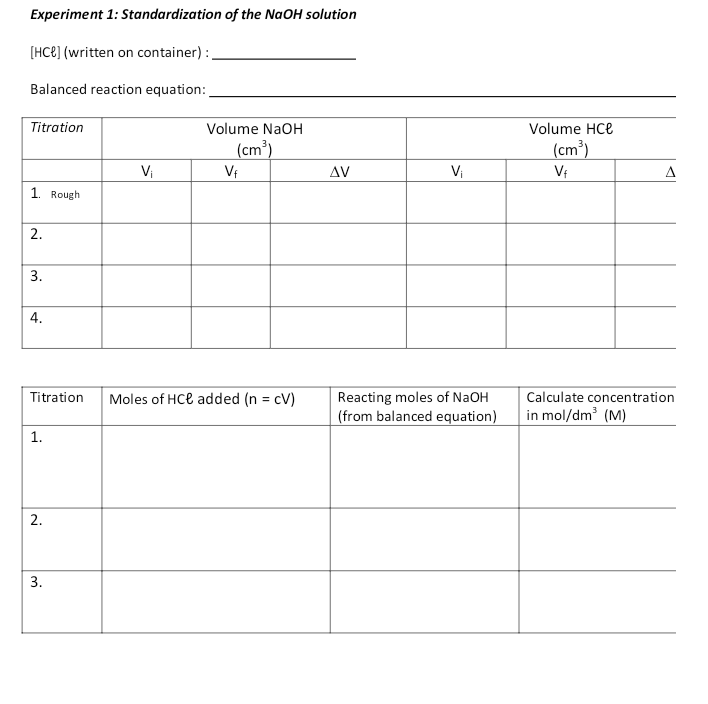 Experiment 1: Standardization of the NaOH | Chegg.com