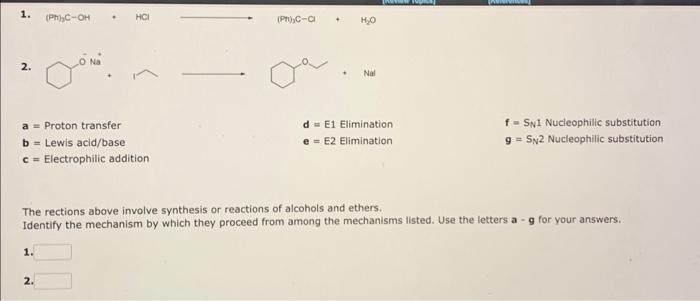 Solved 2. +C a= Proton transfer d = E1 Elimination f=SN1 | Chegg.com