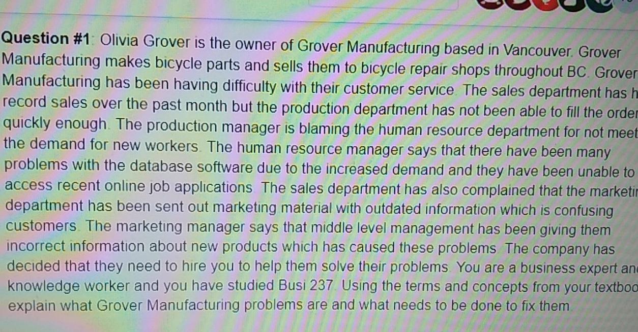 Solved Question #1 Olivia Grover is the owner of Grover | Chegg.com