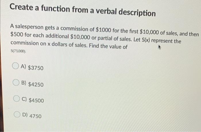 Solved Create a function from a verbal description a A | Chegg.com