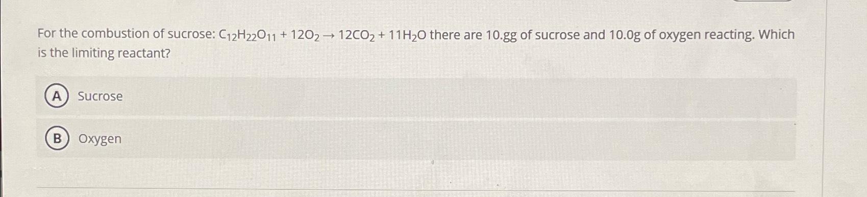 Solved For the combustion of sucrose: | Chegg.com