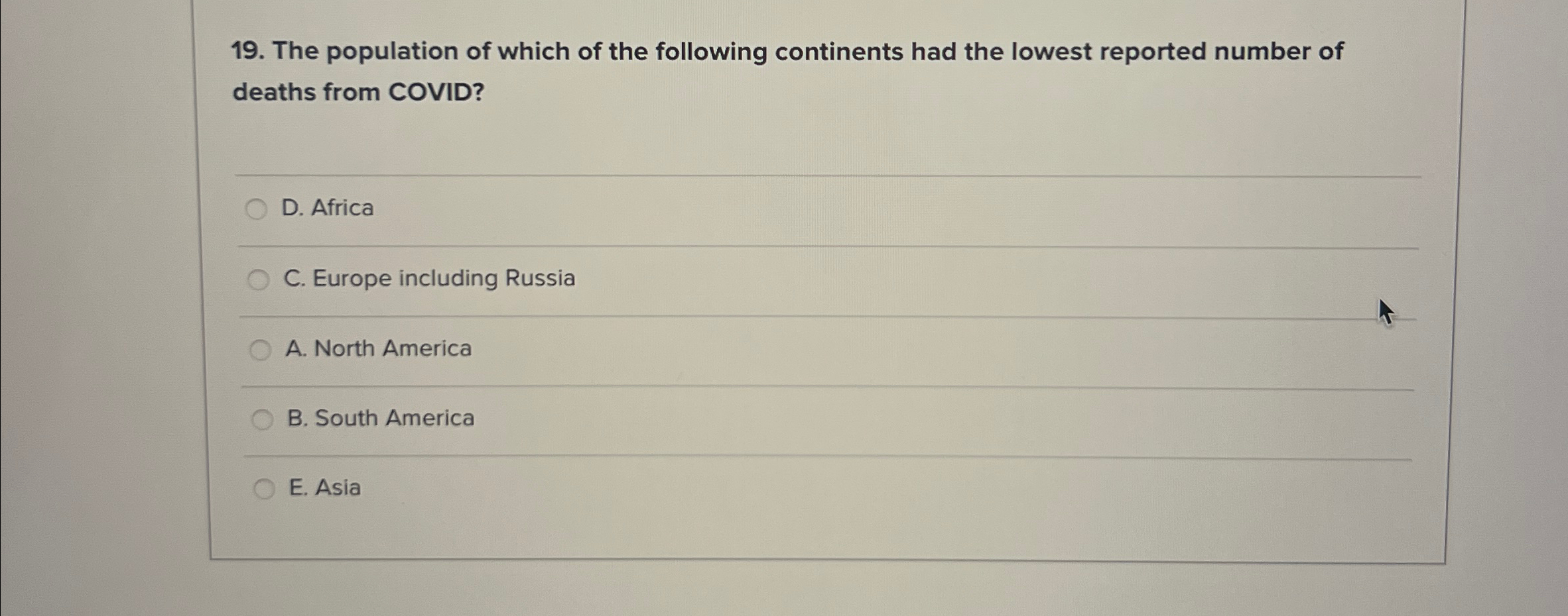 Solved The population of which of the following continents | Chegg.com